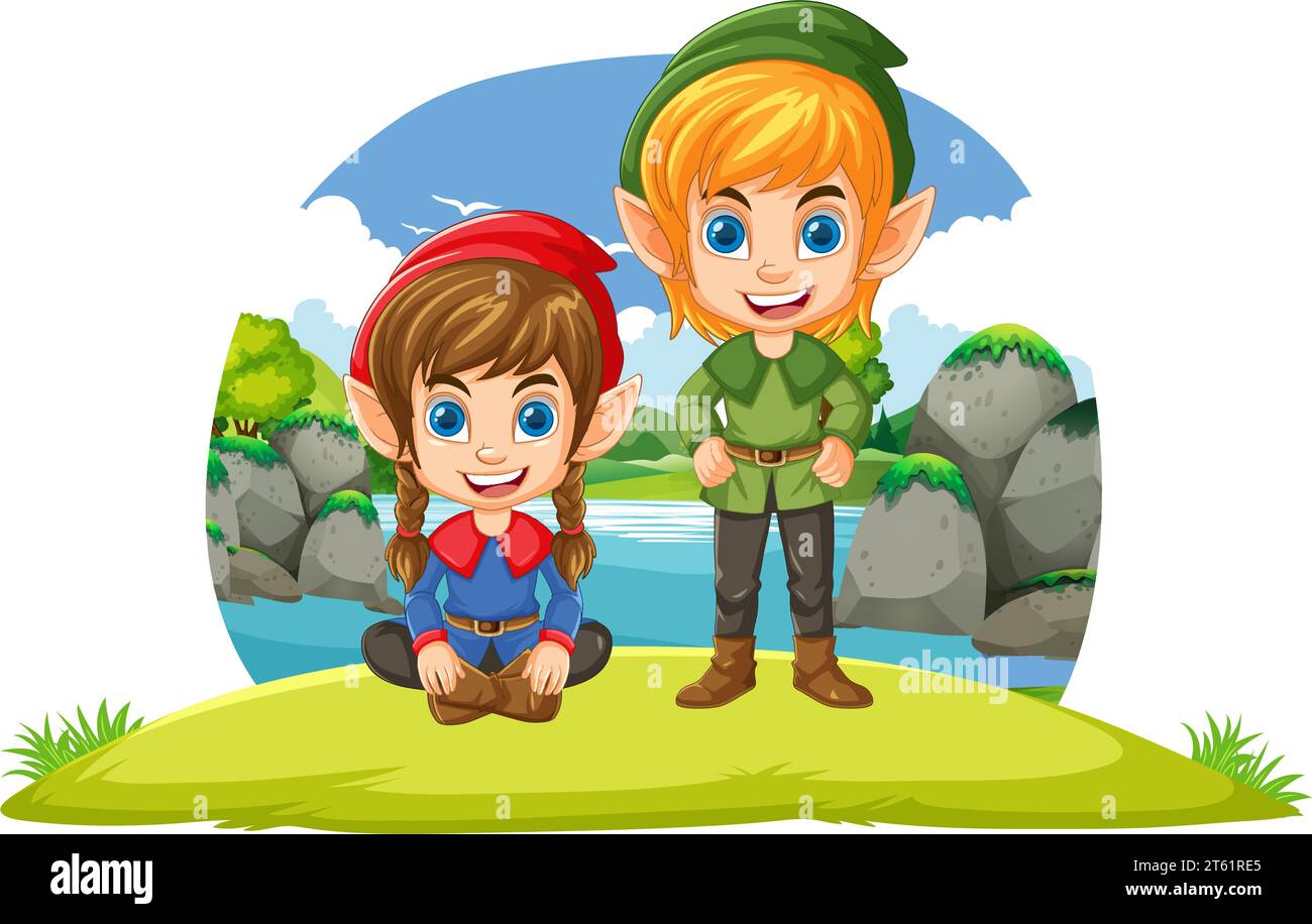 Elf cartoon standing next to river illustration Stock Vector Image ...