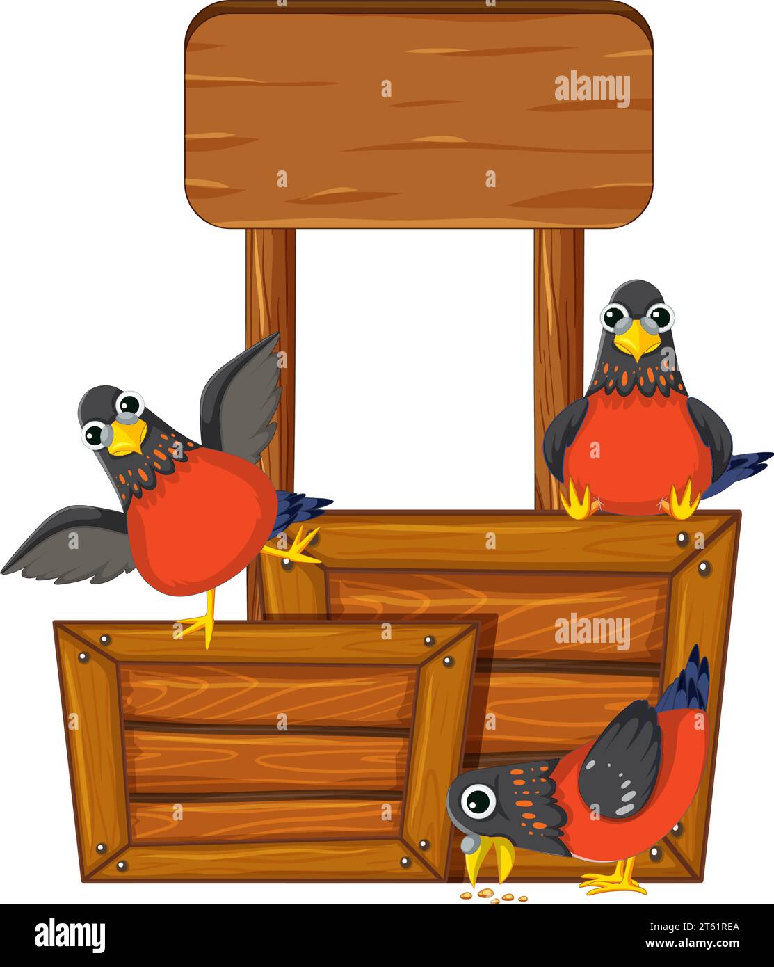 Colorful cartoon birds standing near a signboard frame banner Stock ...