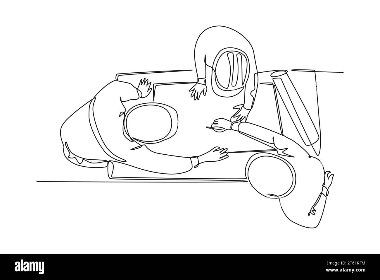 Single one line drawing top view of young architect and construction ...