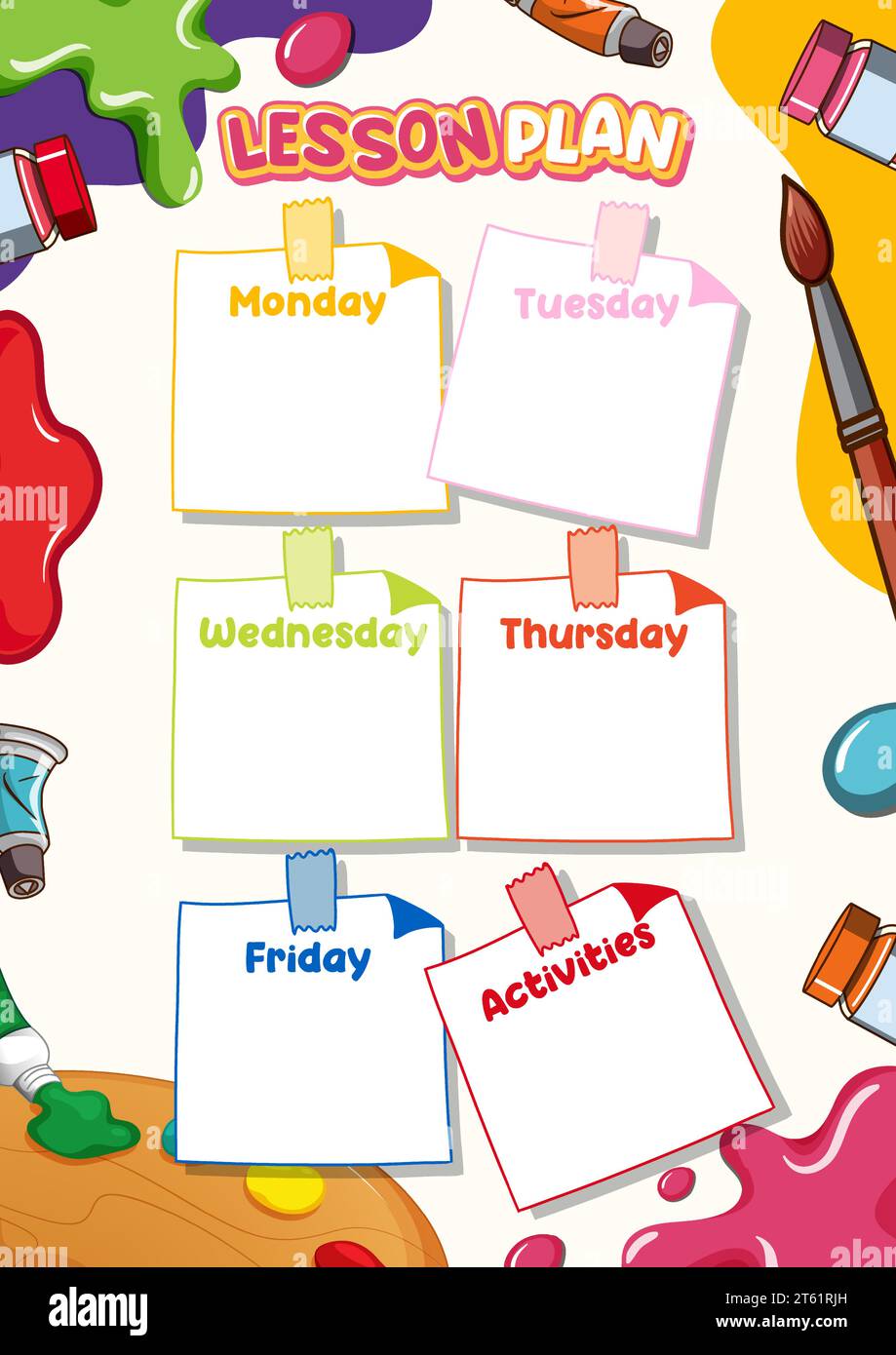A printable weekly lesson plan with a colourful art theme Stock Vector ...