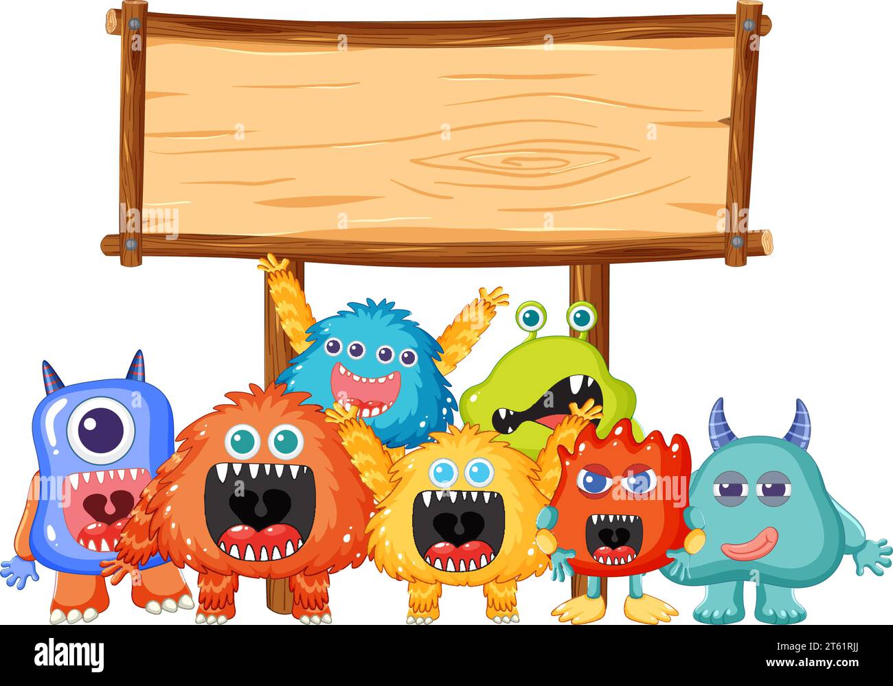 Vector cartoon illustration of adorable alien monsters standing in ...