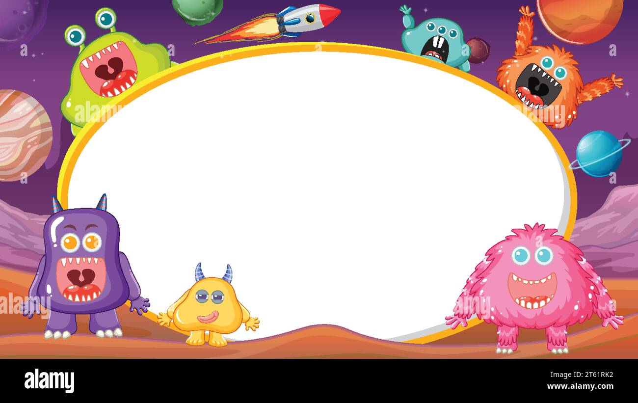 A vibrant banner featuring adorable aliens exploring outer space Stock ...