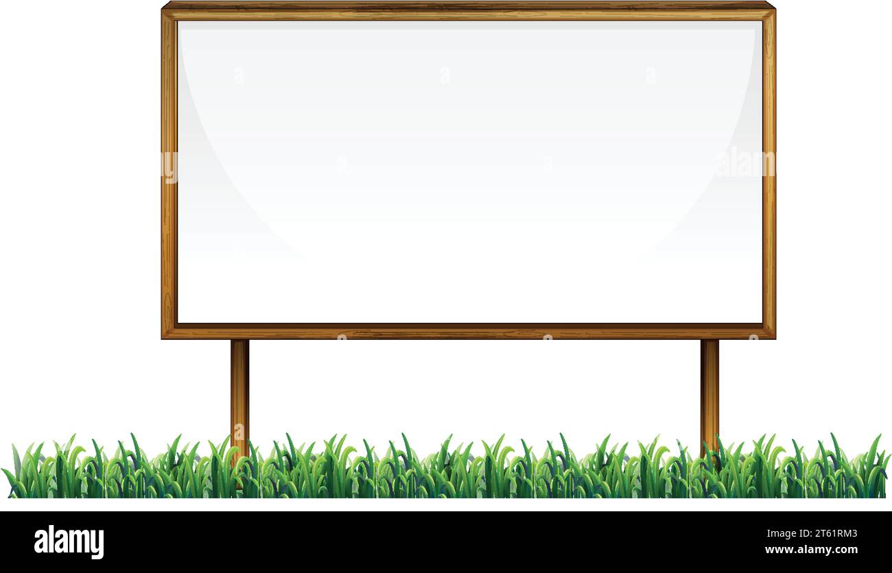 Vector cartoon illustration of a signboard frame with green grass ...