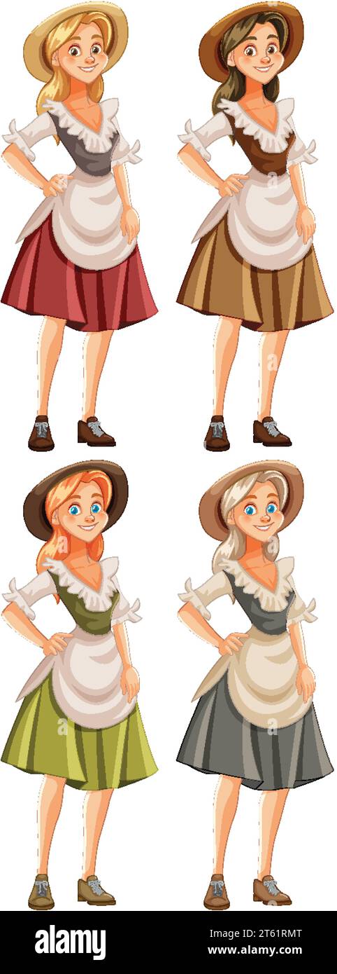Beautiful European woman standing and smiling in cartoon illustration ...