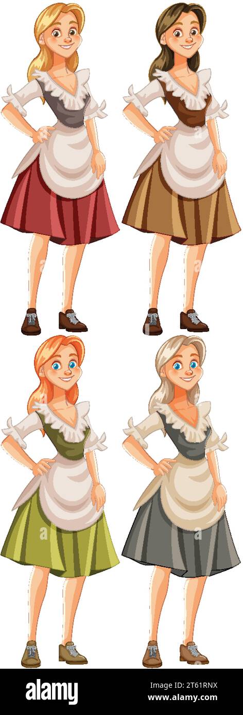 An elegant European woman in a charming cartoon illustration Stock ...