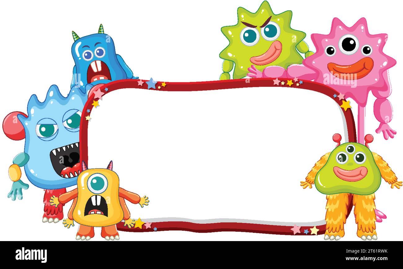 Vector cartoon illustration of adorable monsters standing next to a ...