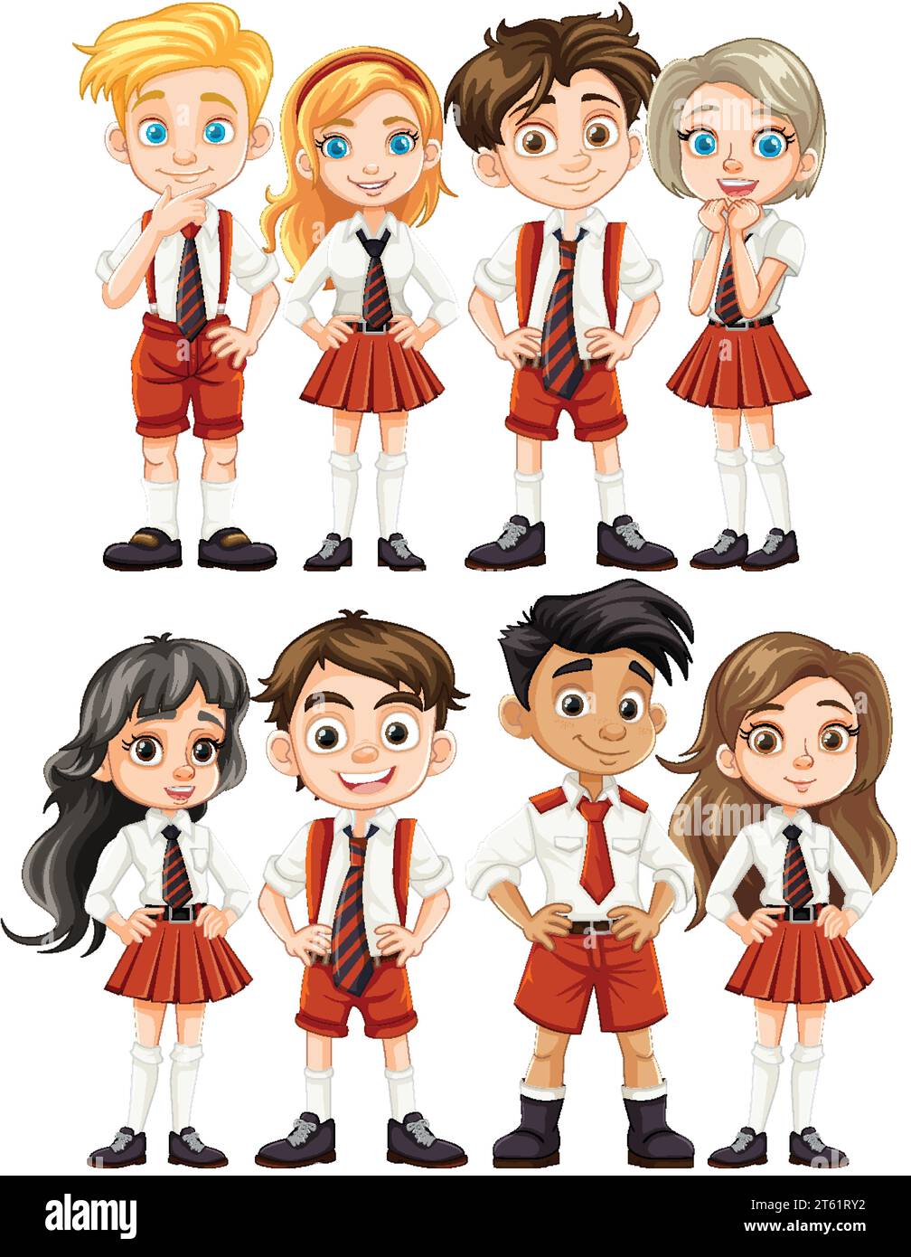 A lively group of students, both boys and girls, wearing school ...