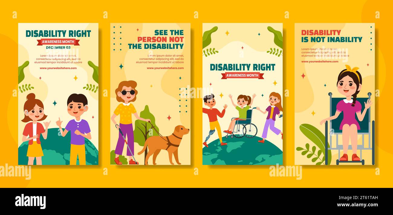 Disability Rights Awareness Month Social Media Stories Flat Cartoon ...