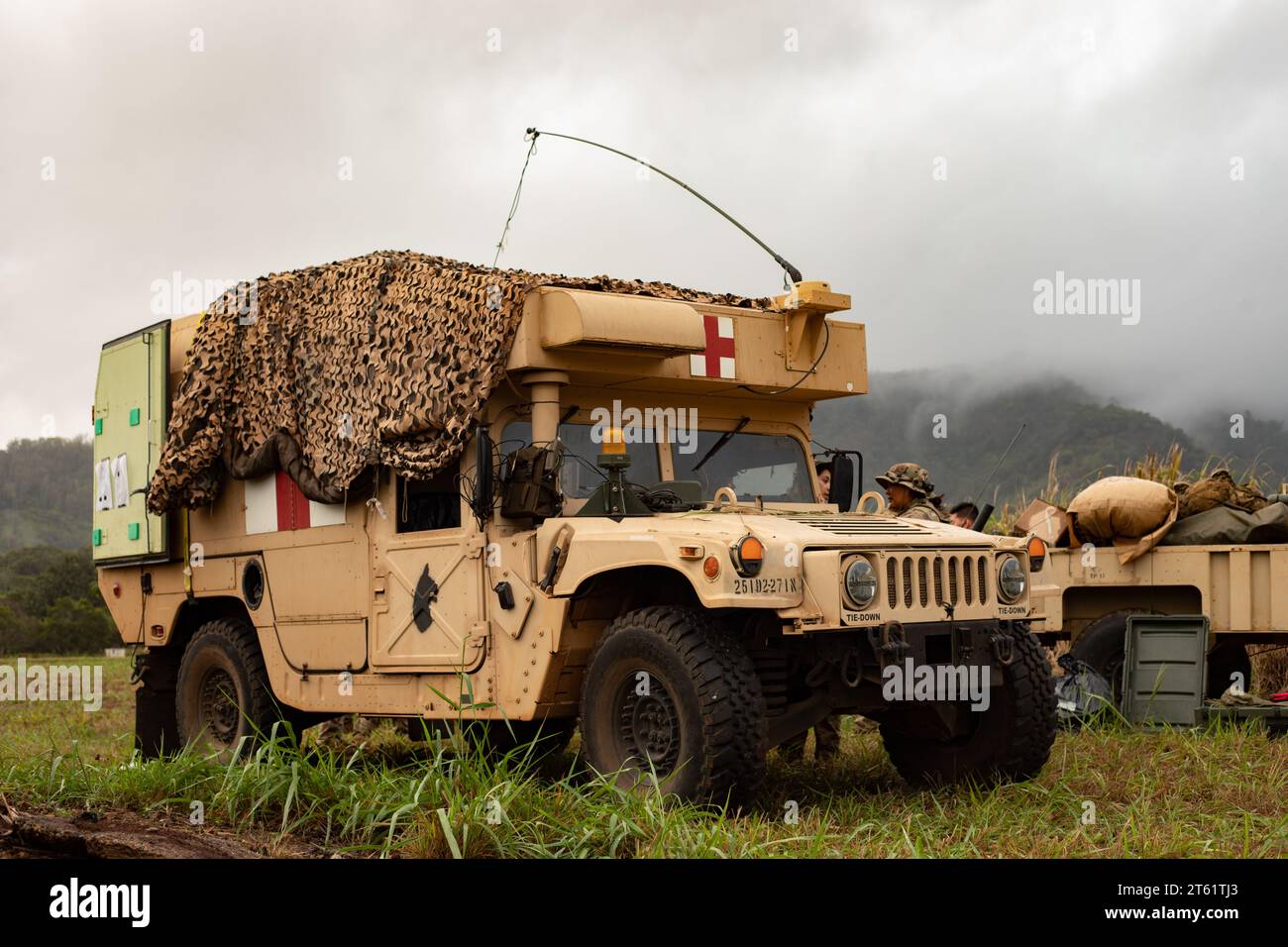 A U.S. Army field litter ambulance is staged for Soldiers assigned to ...