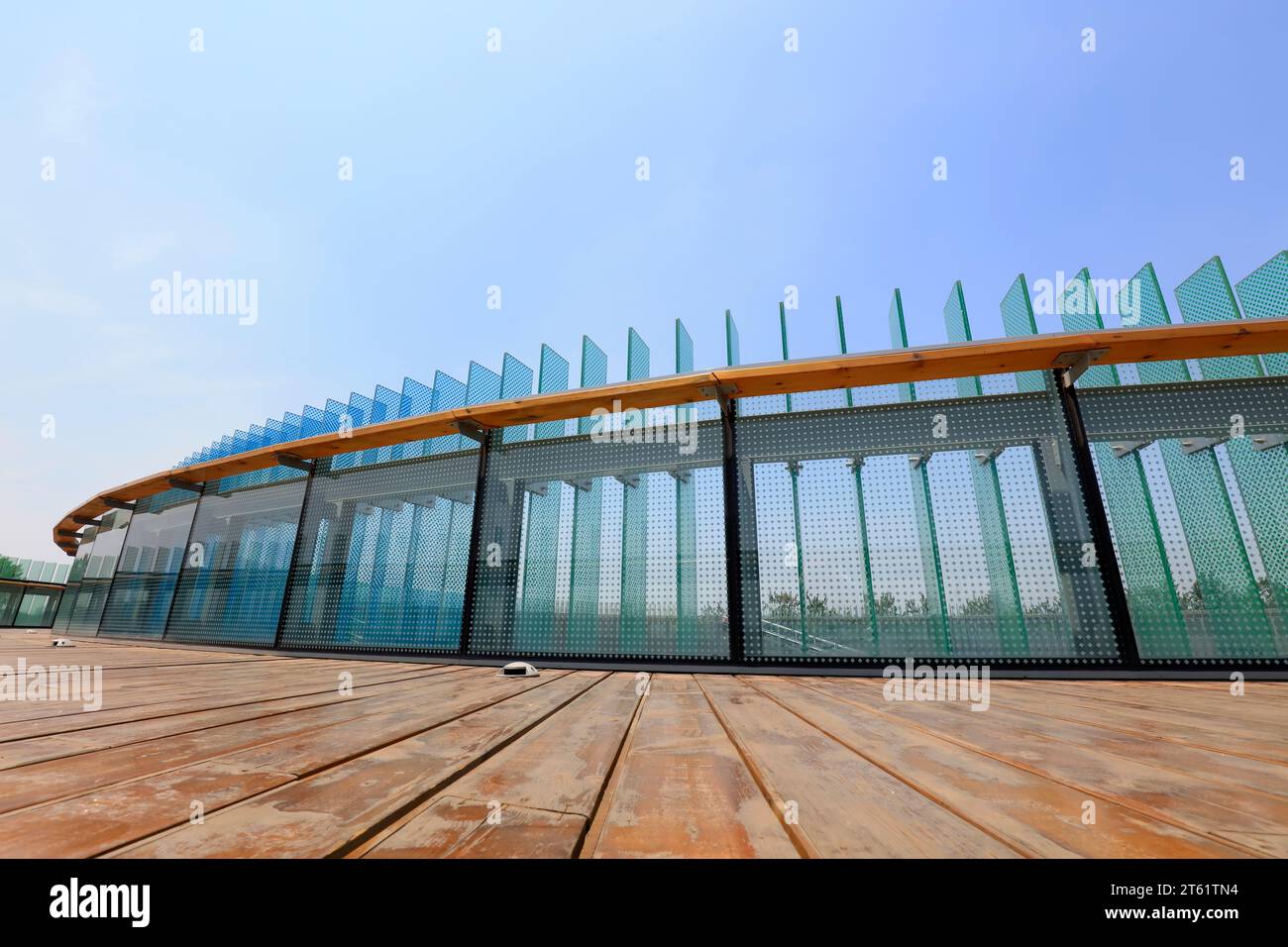 solar energy heat-collection plates and wooden platforms Stock Photo ...