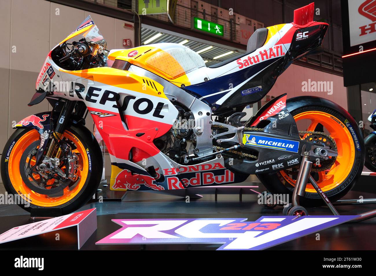Milan, Italy. 07th Nov, 2023. Marc Marquez Honda RCV213 MotoGP bike exposed at 80th edition of ...