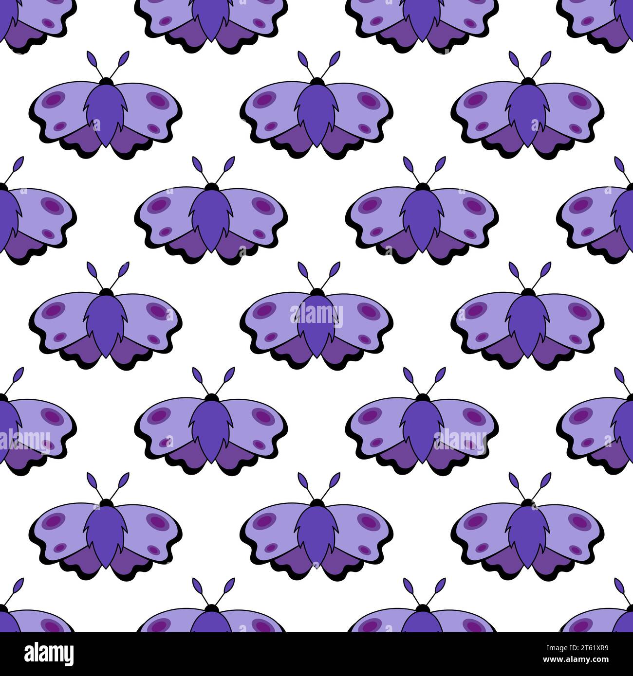 Seamless pattern with Purple Moth. Flying magic insect. Vector flat ...