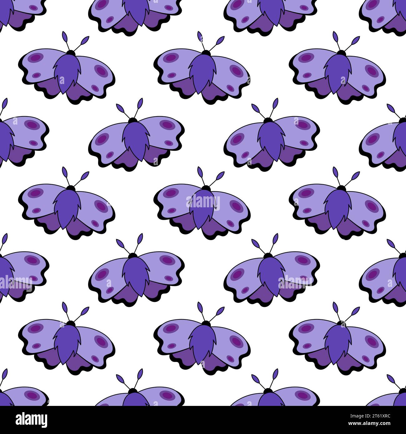 Seamless pattern with Purple Moth. Flying magic insect. Vector flat ...