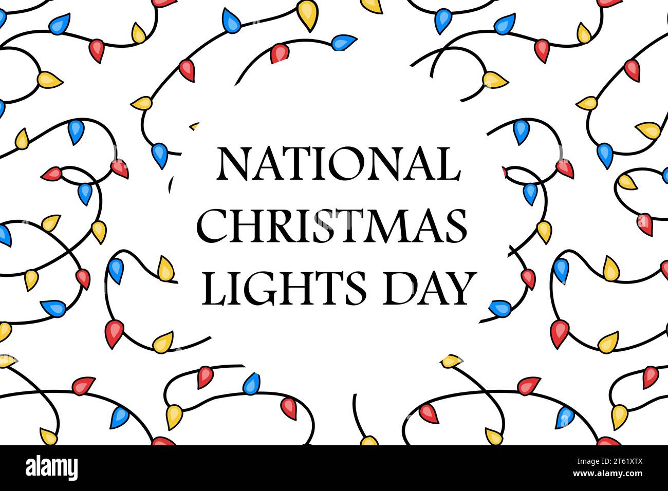 National Christmas Lights Day. Round frame with garland light bulbs ...