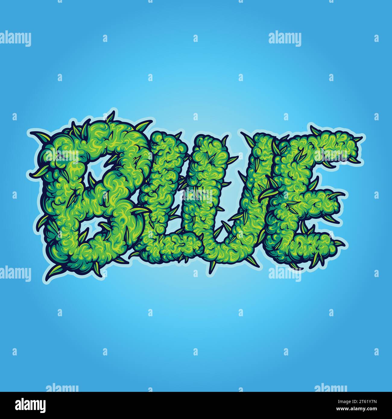 Blue lettering word with cannabis bud touch vector illustrations for ...