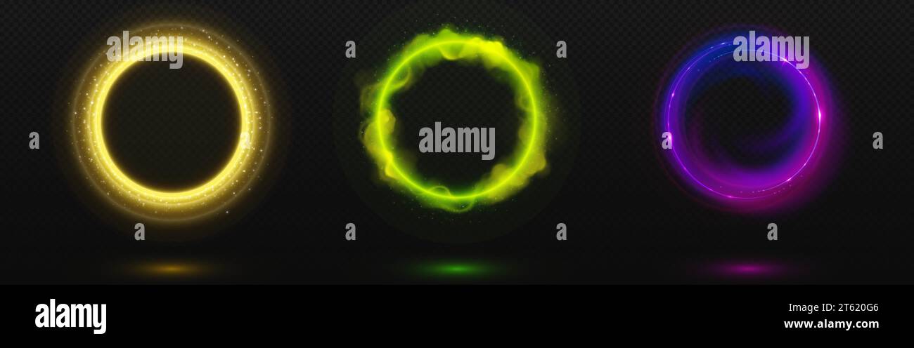 Magic energy effect circles set isolated on transparent background ...