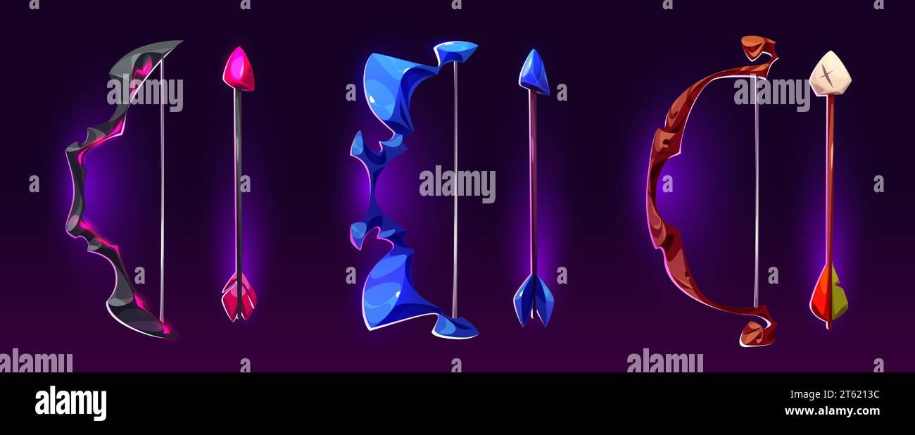 Magic game bows, arrows isolated on background. Vector cartoon ...