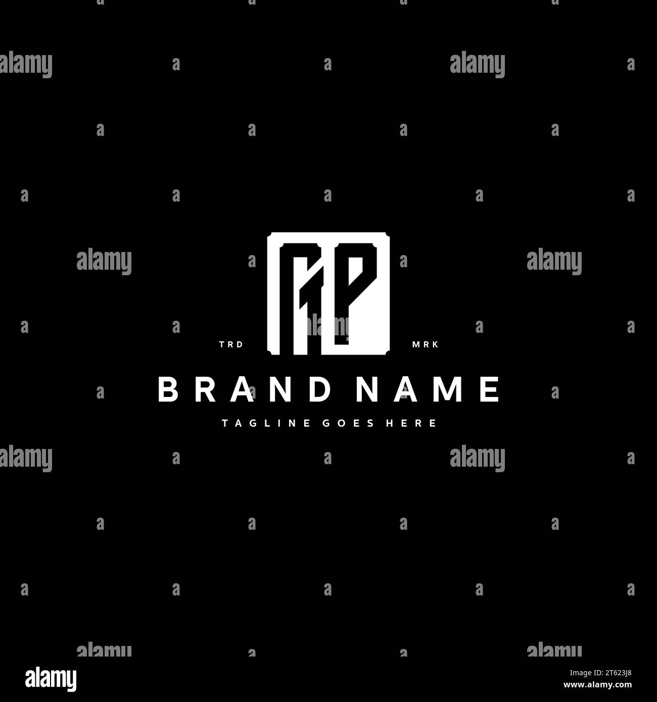 GP monogram logo initials with square rectangular shape isolated on ...