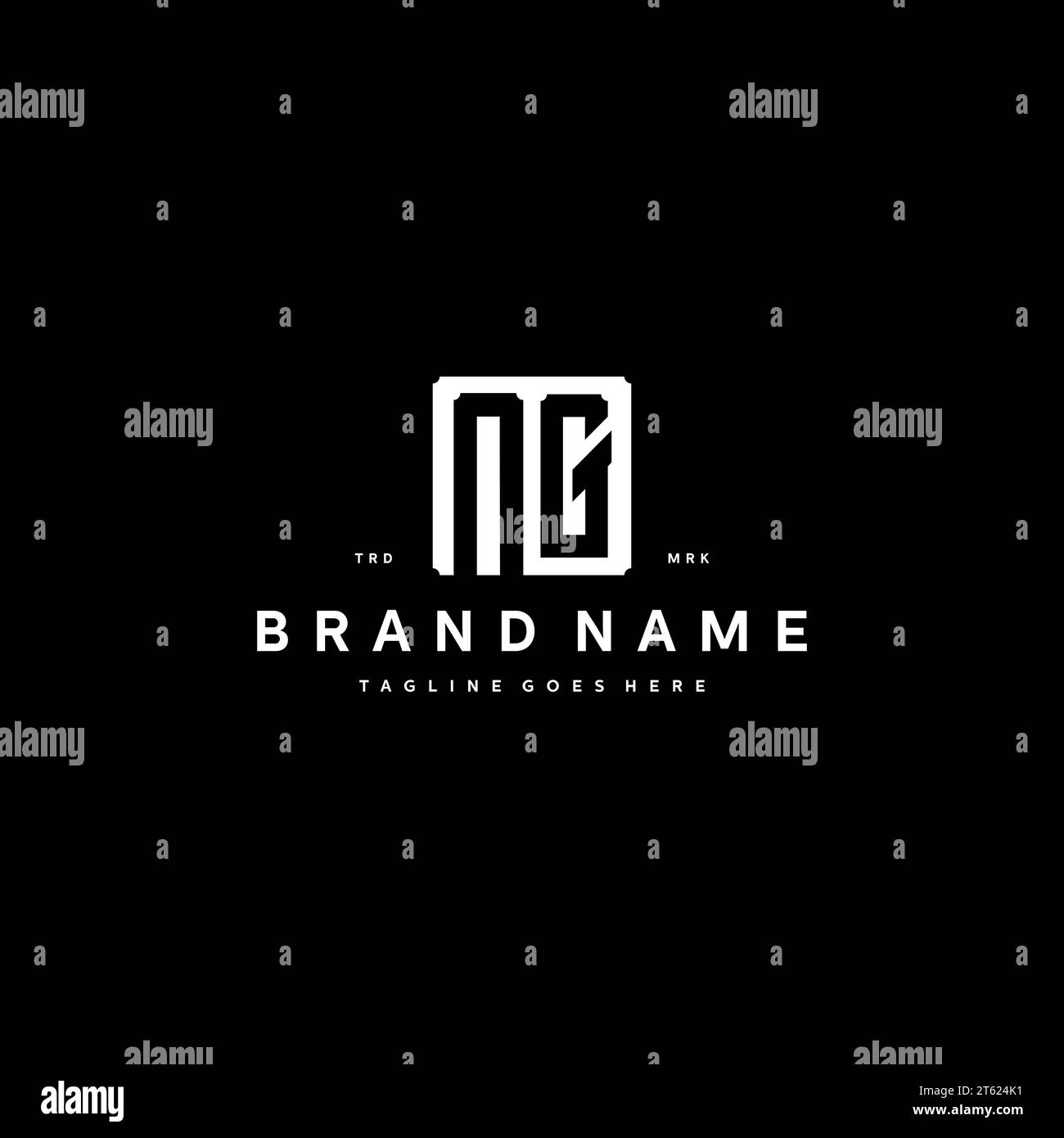 NG monogram logo initials with square rectangular shape isolated on ...