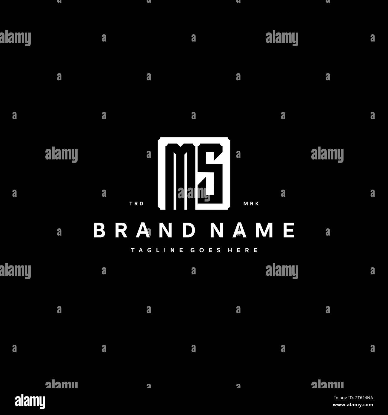 MS monogram logo initials with square rectangular shape isolated on ...