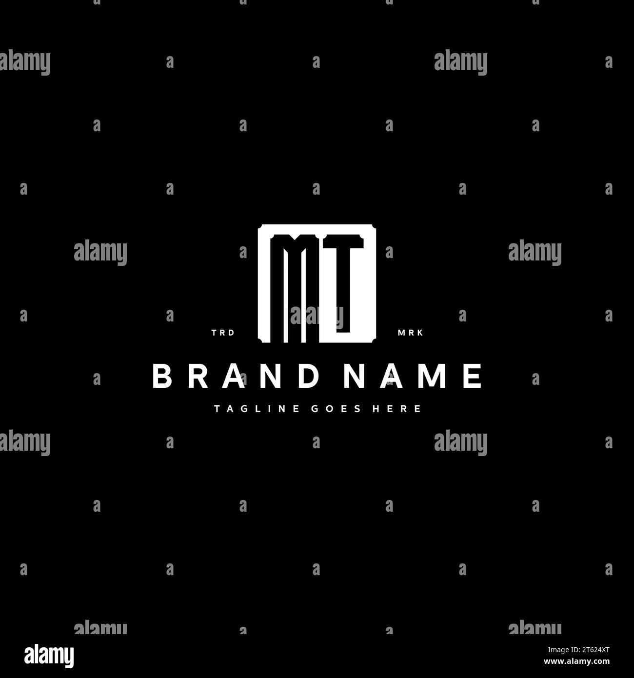MT monogram logo initials with square rectangular shape isolated on ...