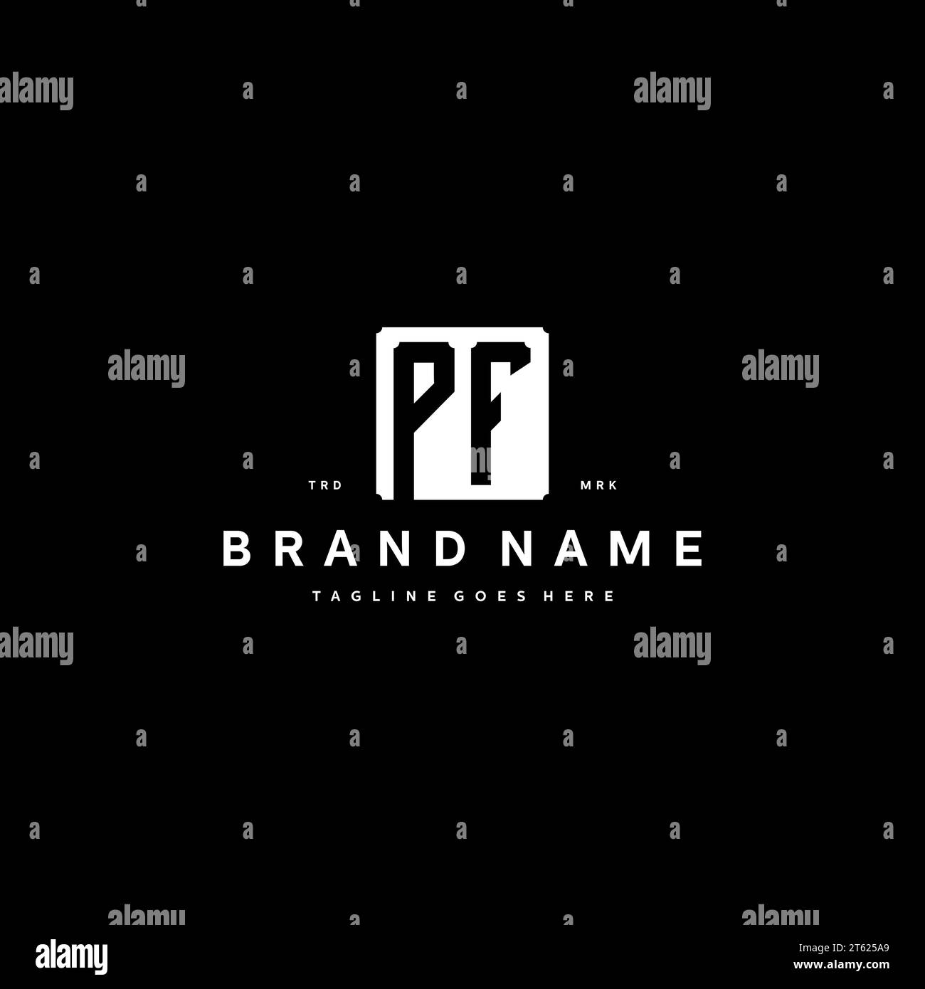 PF monogram logo initials with square rectangular shape isolated on ...