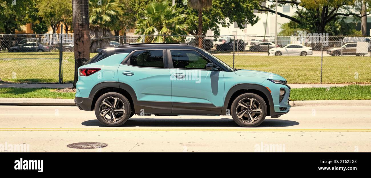 Miami Beach, Florida USA - April 15, 2021: blue chevrolet trailblazer ...