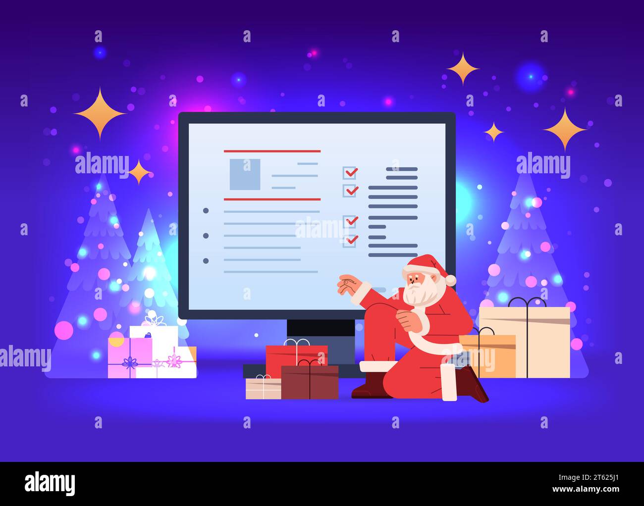 santa claus in red costume choosing resume curriculum vitae of new ...