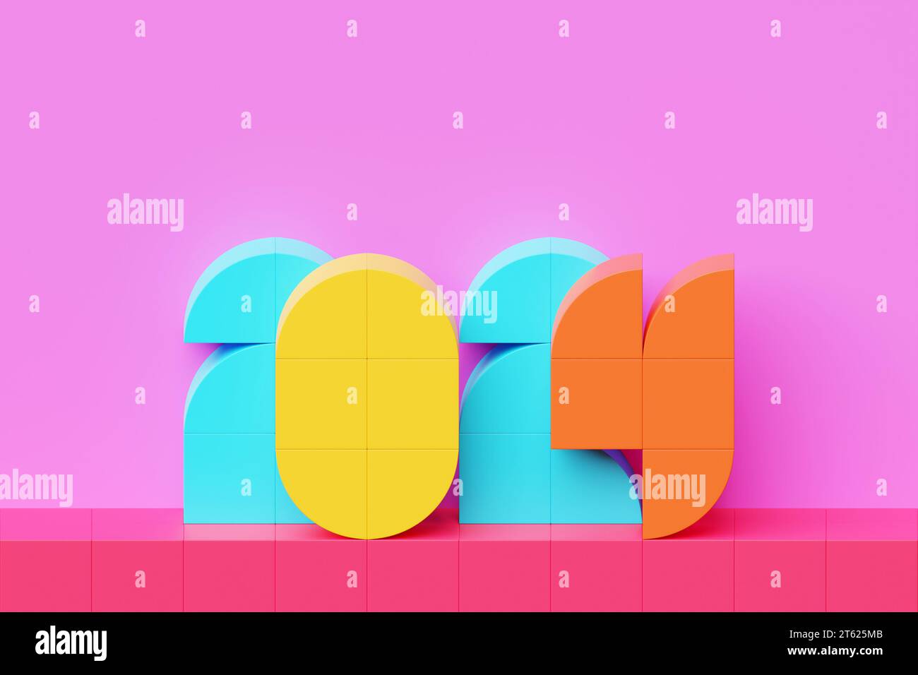 Calendar header number 2024 on pink and blue background. Happy new year ...