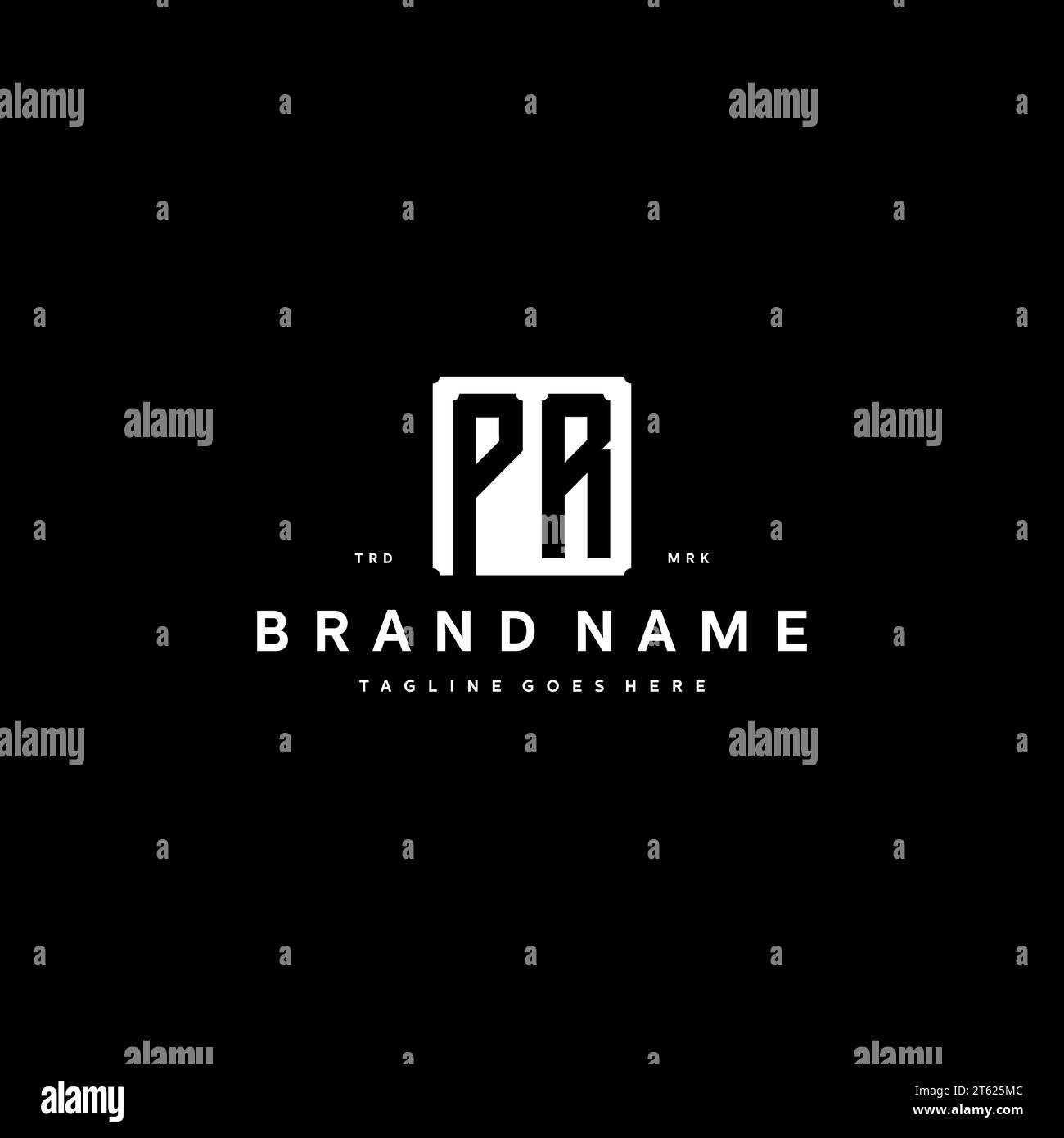 PR monogram logo initials with square rectangular shape isolated on ...