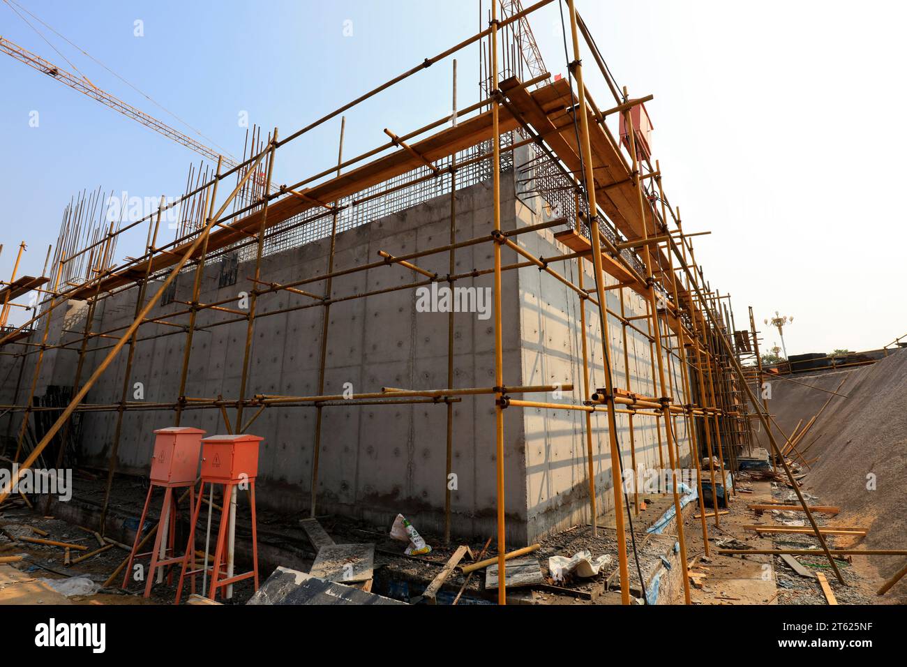 Concrete structures and steel pipe support in the construction site ...