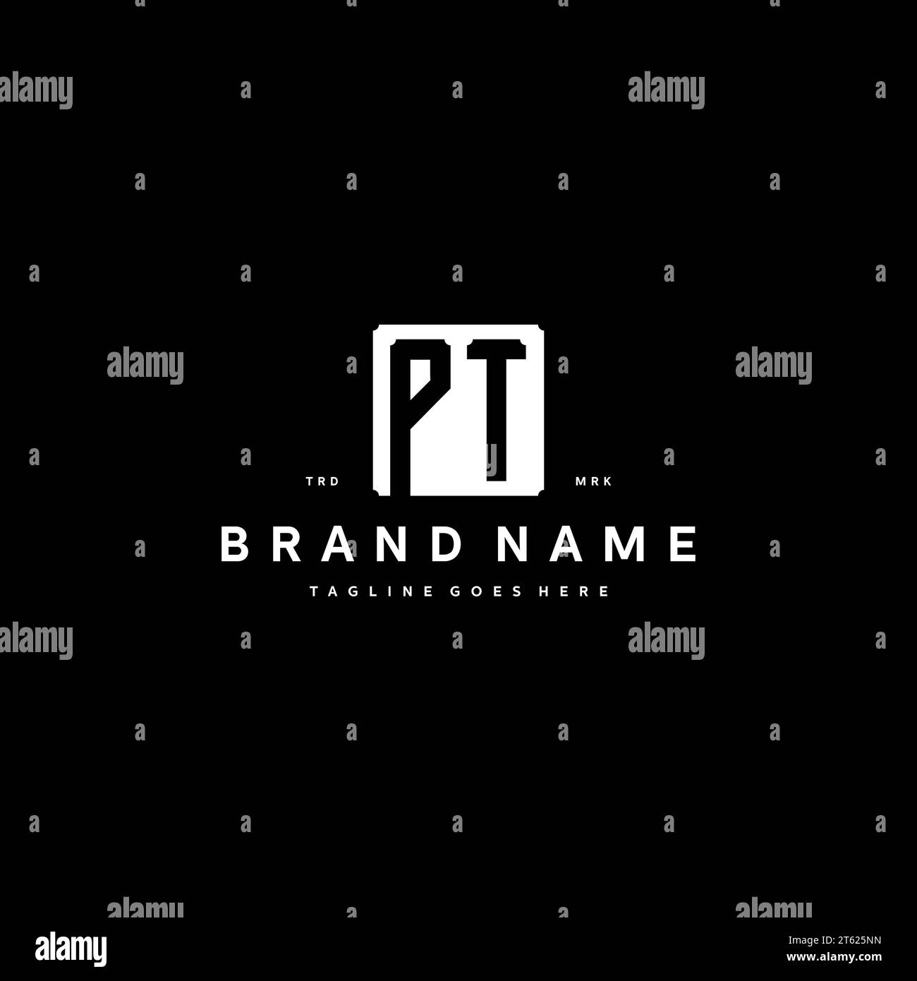 PT monogram logo initials with square rectangular shape isolated on ...