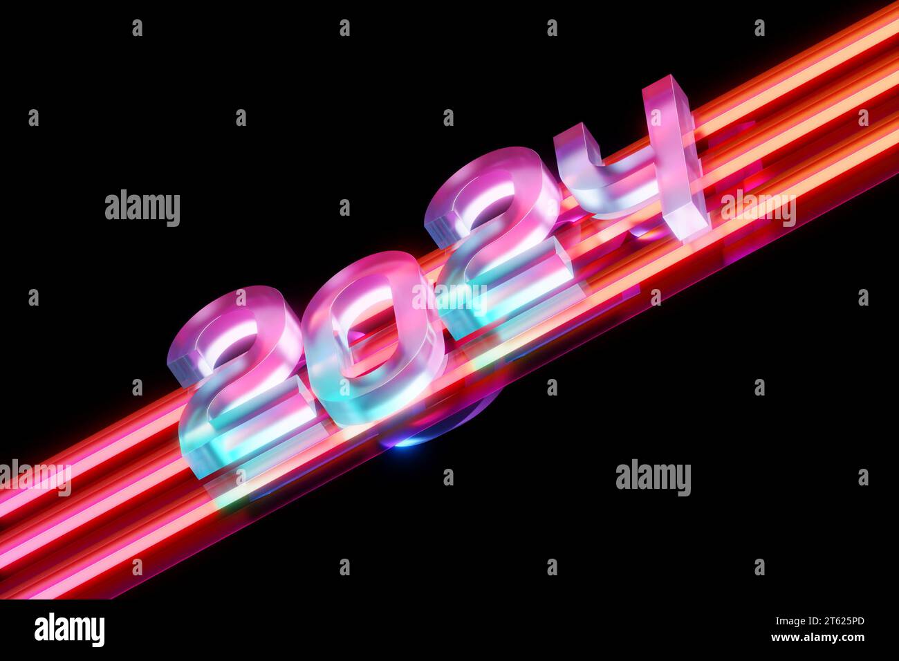 3D illustration of a happy new year 2024 in a black background. Design ...