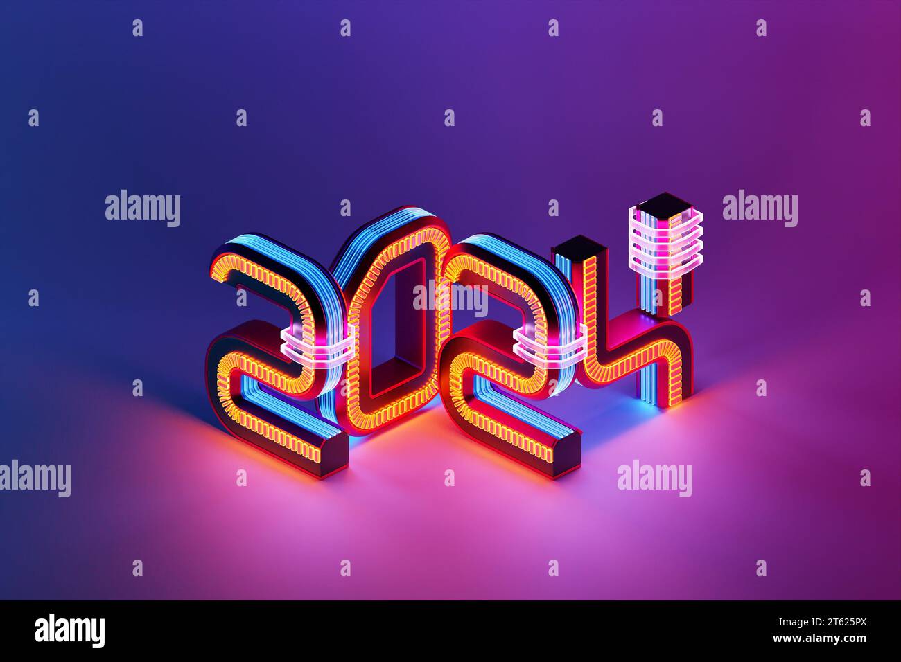 Calendar header number 2024 on pink and blue background. Happy new year ...