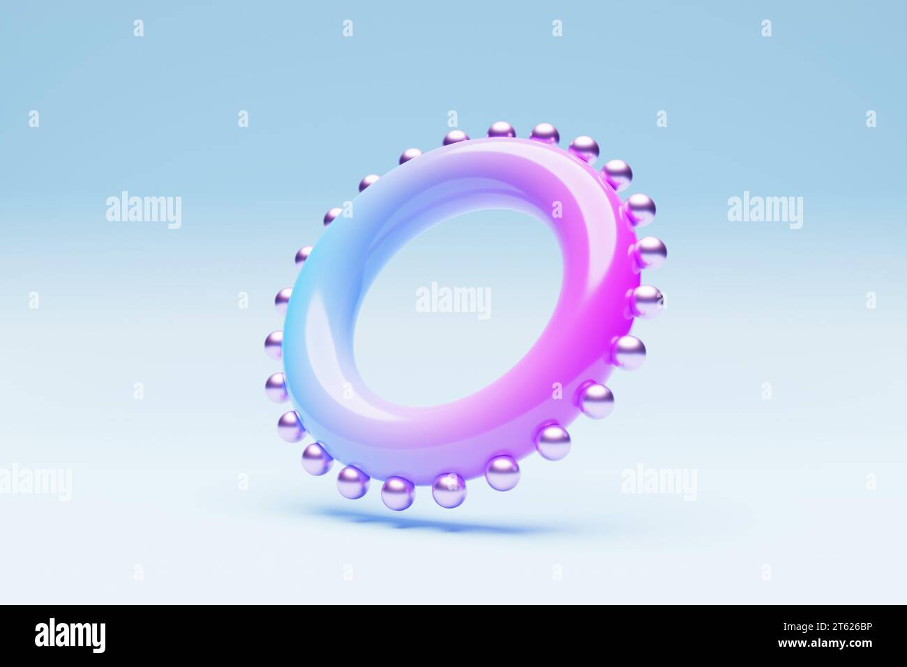 3D illustration of a colorful glowing, luminous torus shape on blue ...