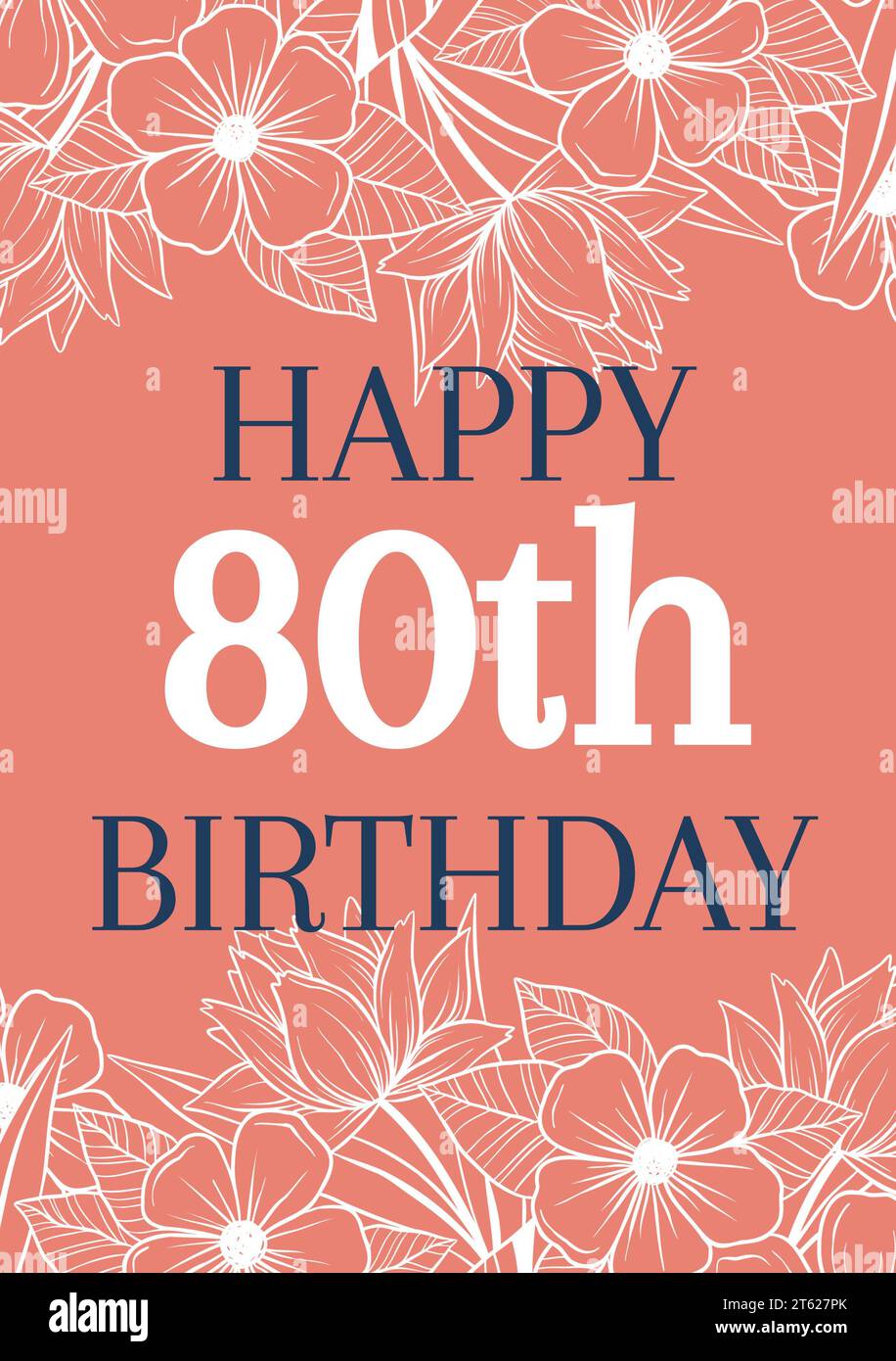 Happy 80th birthday text in blue and white, with white outline flowers ...