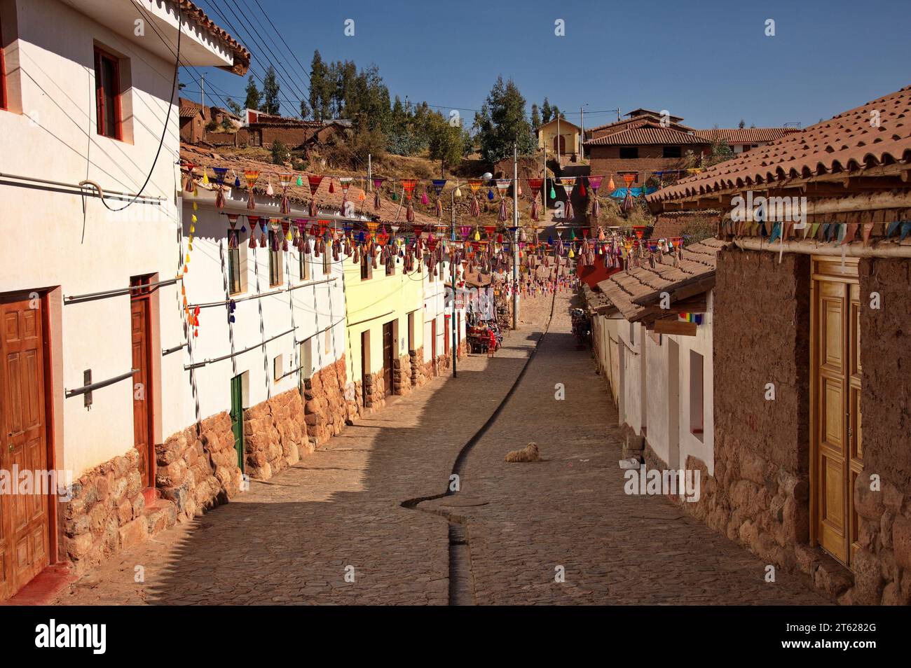 View down the street of traditional Peruvian village Stock Photo - Alamy
