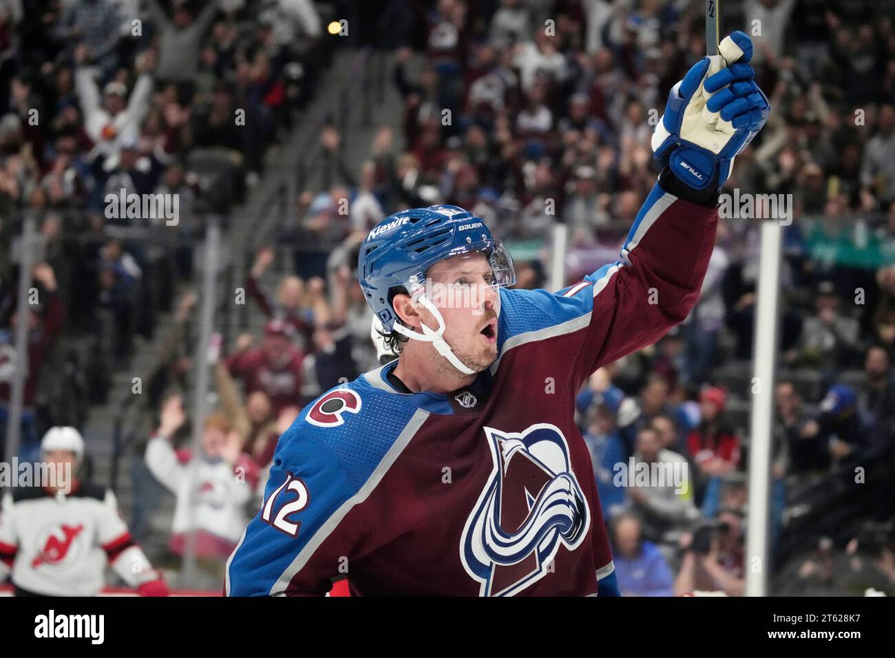 Colorado Avalanche center Ryan Johansen reacts after scoring a goal in ...
