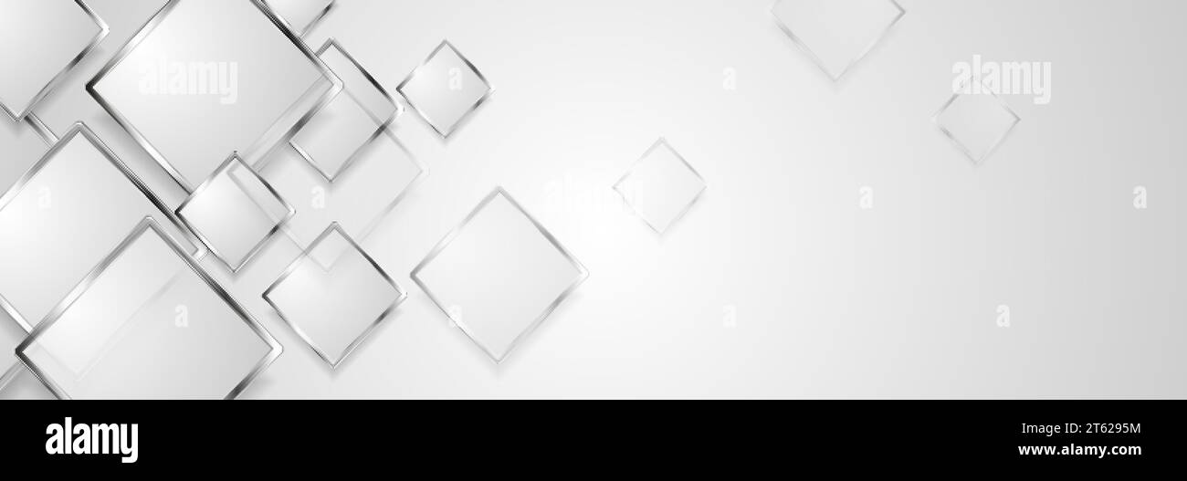 Hi-tech geometric banner design with silver squares. Abstract metallic ...