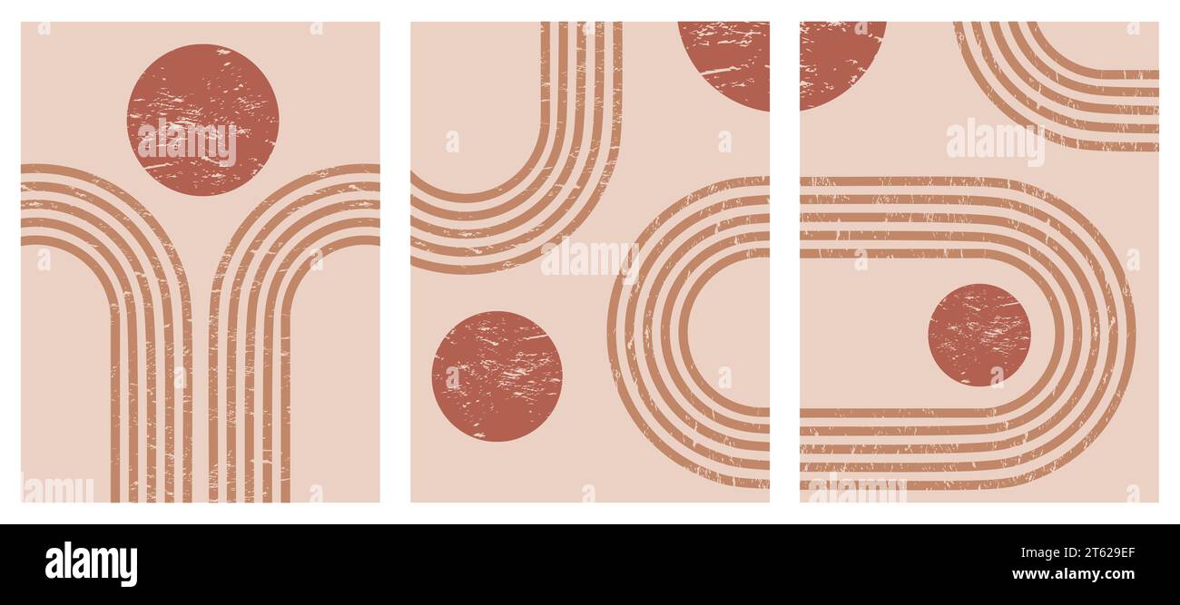 Abstract boho line art geometric shapes. Modern graphic background with ...