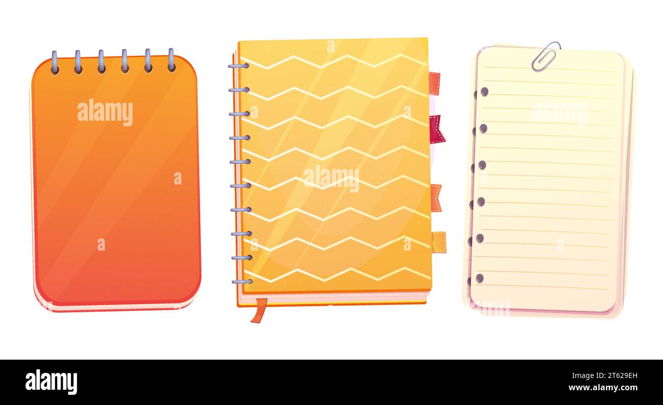 Set diary, note book in cartoon style top view, open, closed isolated ... Set diary, note book in cartoon style top view, open, closed isolated ...
