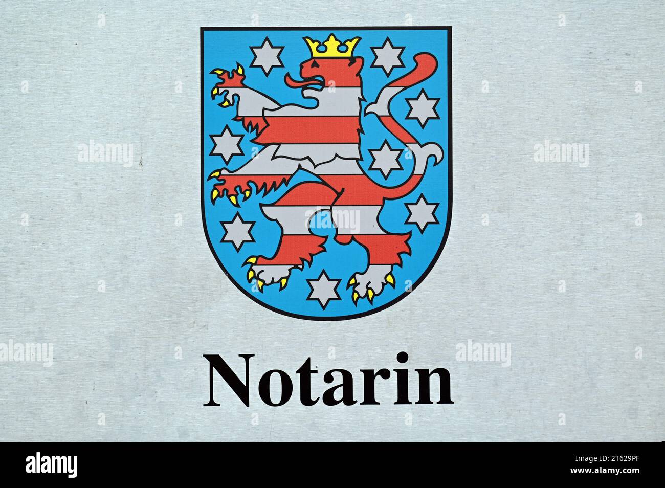 Erfurt, Germany. 07th Nov, 2023. Notary and the Thuringian coat of arms ...