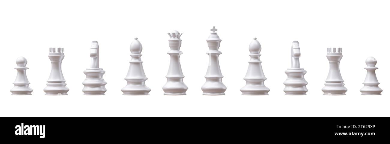 White chess pieces set isolated on white transparent background ...