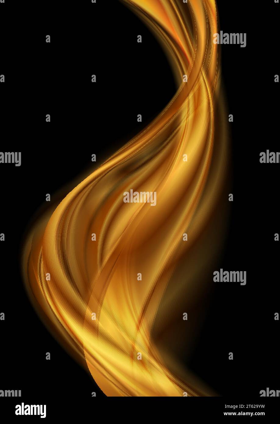Golden smooth abstract waves on black background. Vector flyer design ...