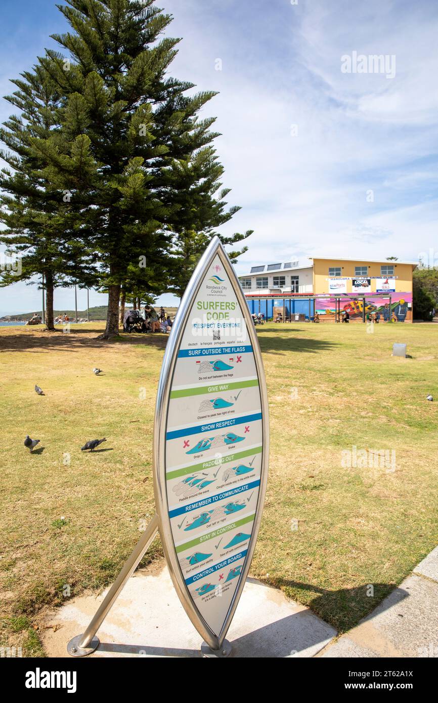 Surfers code sign with rules for surfers at Maroubra beach,Sydney ...
