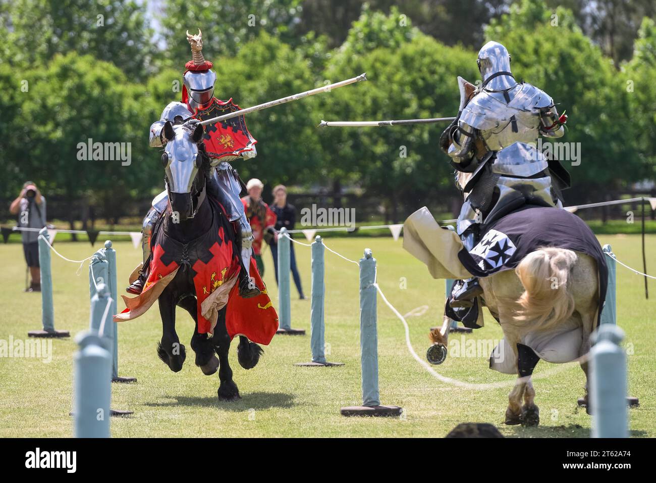 Knight jousting. Medieval knights during a jousting tournament. Knights competition Stock Photo ...