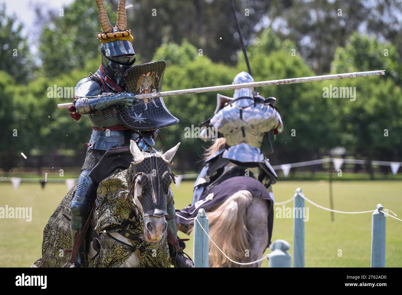 Knight jousting. Medieval knights during a jousting tournament. Knights competition Stock Photo ...