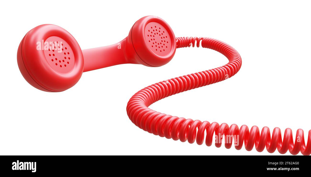 Red old telephone receiver isolated on white transparent background ...