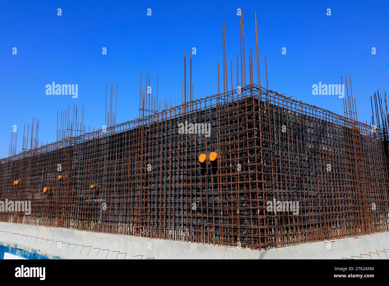 Steel frame and wooden formwork in the construction site Stock Photo ...