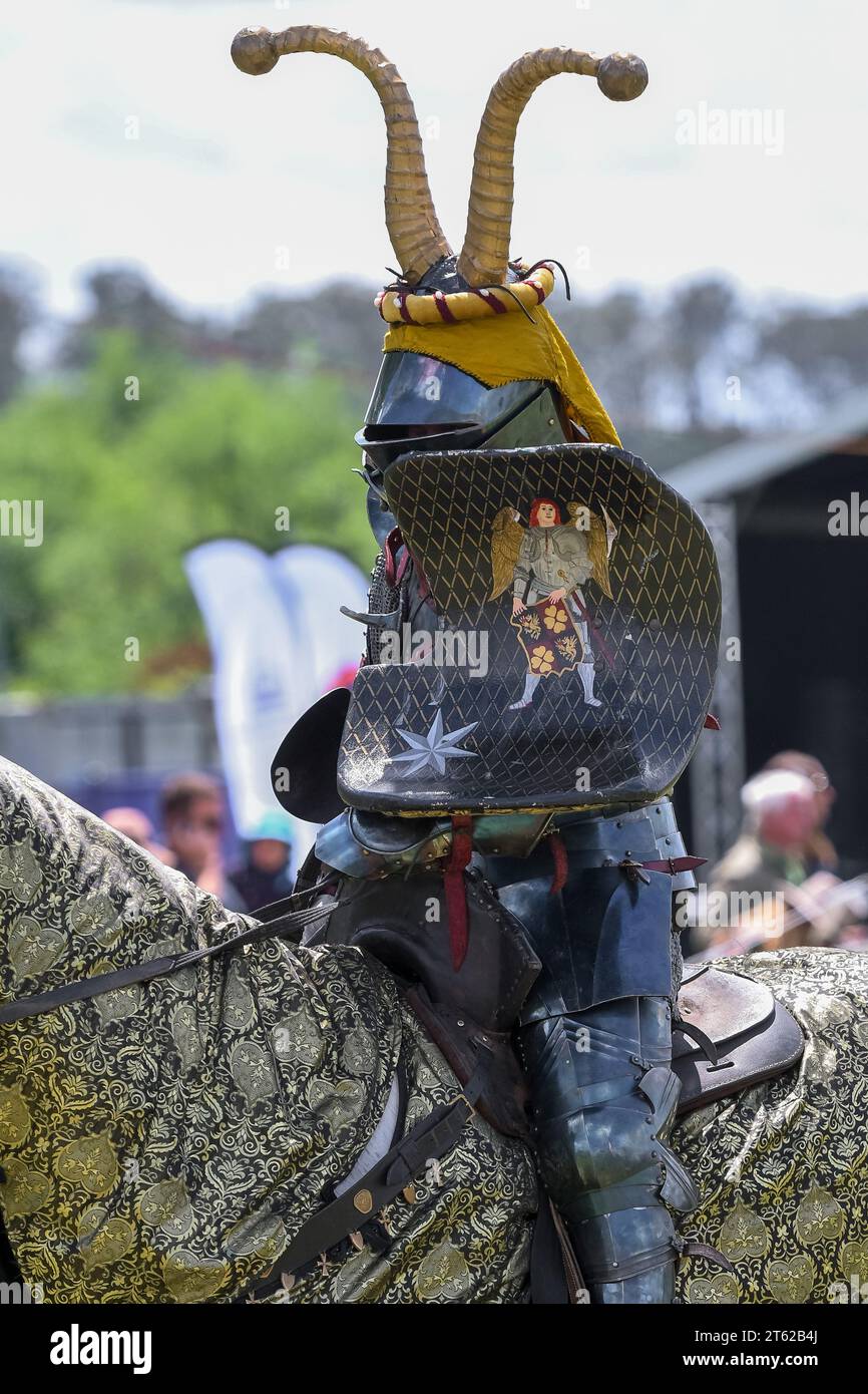 Knight jousting. Medieval knights during a jousting tournament. Knights competition Stock Photo ...